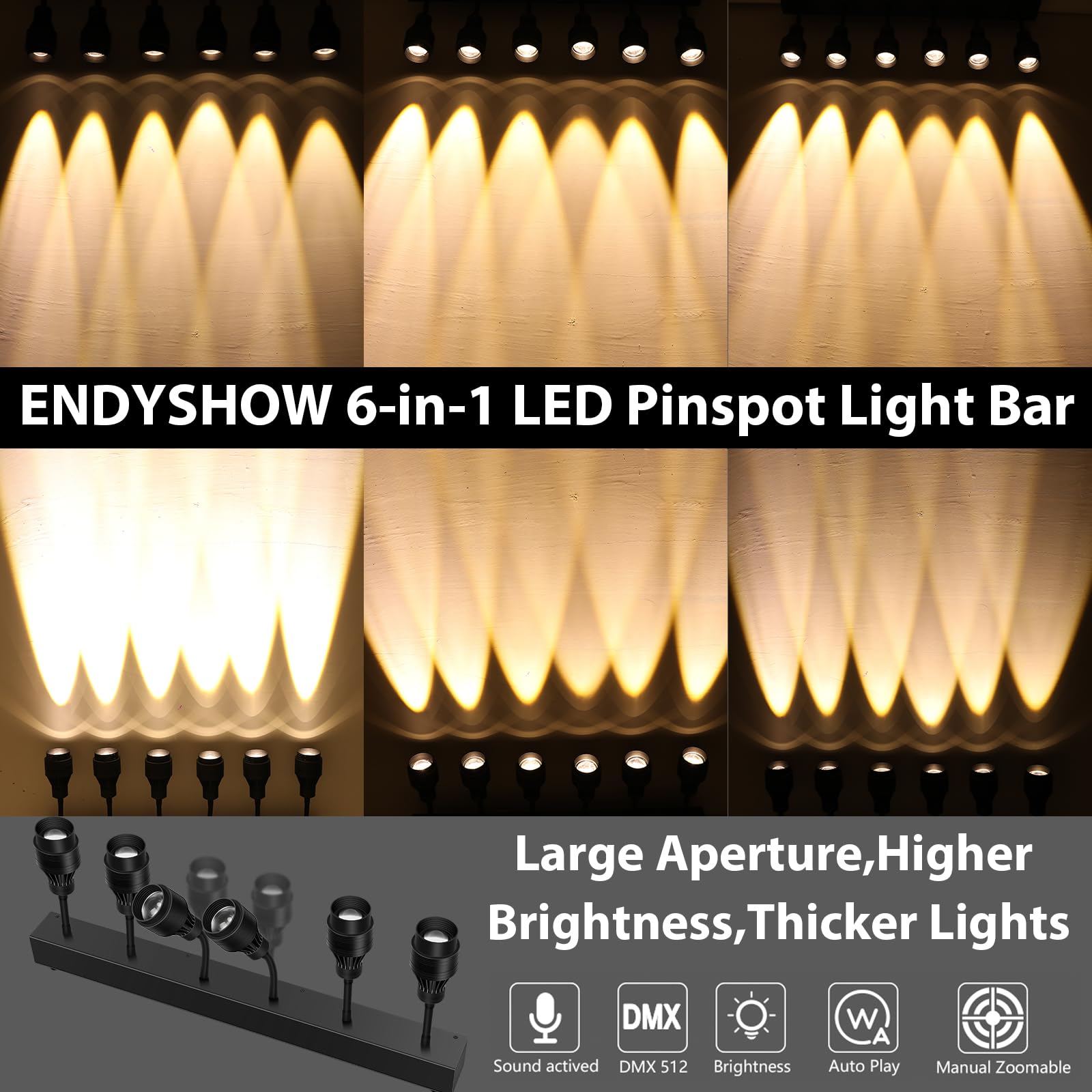 Snapklik.com : ENDYSHOW Pinspot Light Bar,6PC LED Pinspot Stage Lights ...