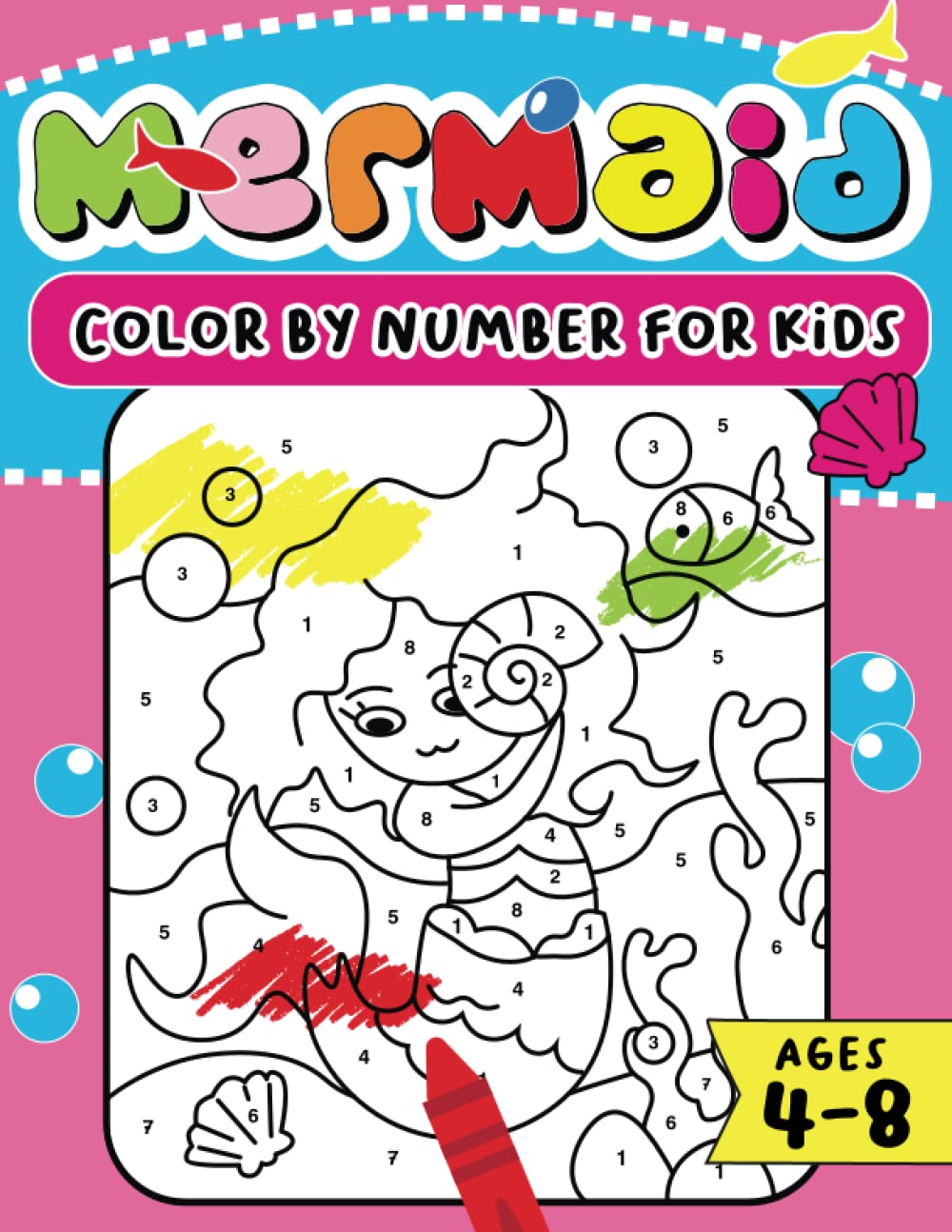 Buy Mermaid Color By Number For Kids Ages 4-8: 50 Coloring Pages of Fun ...