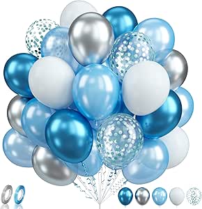 Amazon.com: Biapian Blue White Balloons Set, 60PCS Blue Silver Birthday Balloons, 12Inch Blue ...