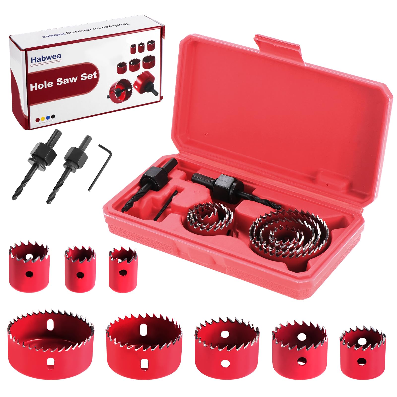 Habwea Set of 11 holesaws, 19-64 mm, for wood, carbon steel holesaw set ...