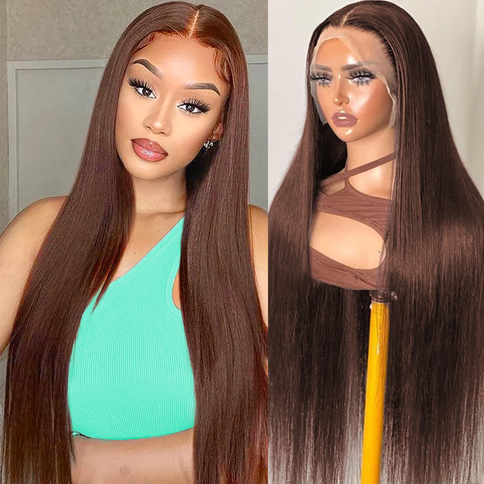 Amazon.com : 13x6 Chocolate Brown Lace Front Wigs Human Hair 180% ...