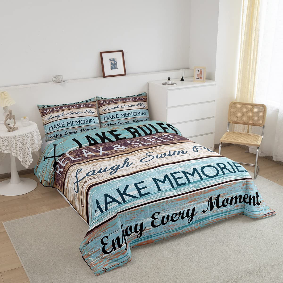 Homewish Rustic Farmhouse Comforter Set Lake House Bedding Set Queen ...