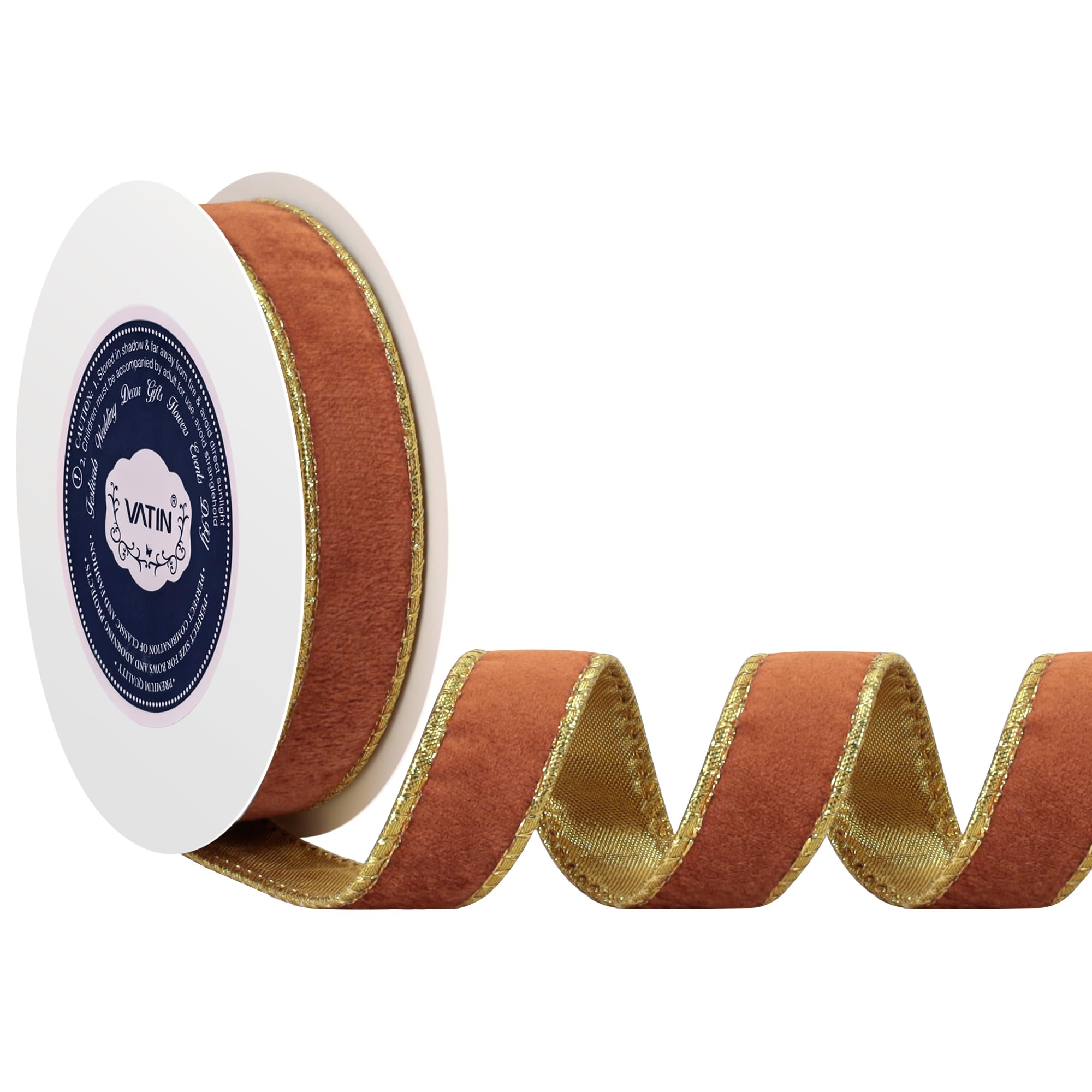 Amazon.com: VATIN Copper Velvet Wired Ribbon 1" Metallic Copper Velvet ...