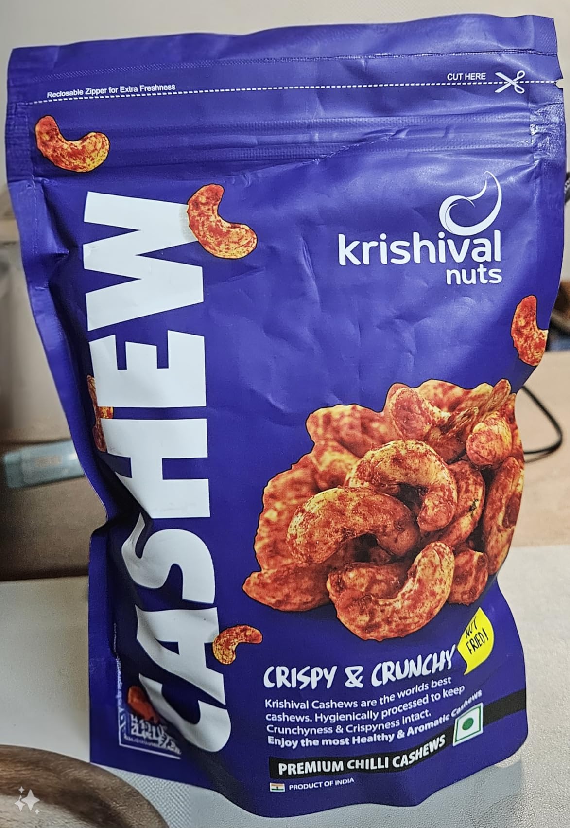 Krishival Nuts Premium Chilli Cashews | Chilli Flavored | High Fiber ...
