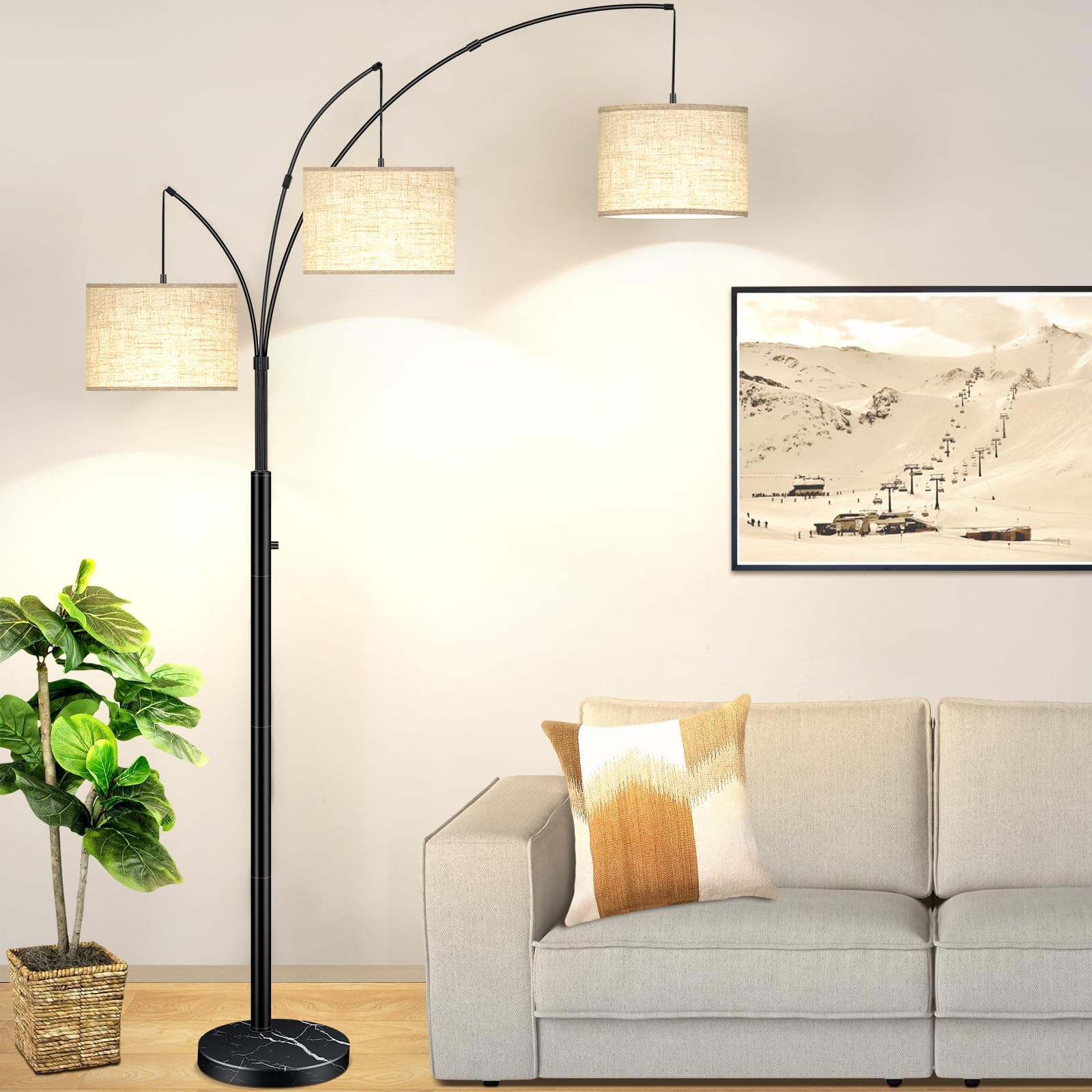Floor Lamps for Living Room, 3-Light Dimmable Arc Tall Standing Floor ...