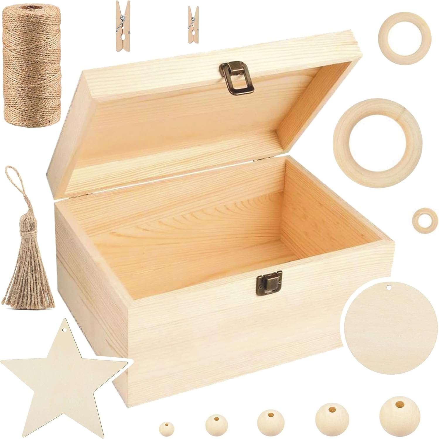 Amazon.com: BIZYAC Unfinished Wood Box with Arts & Crafts Supplies ...