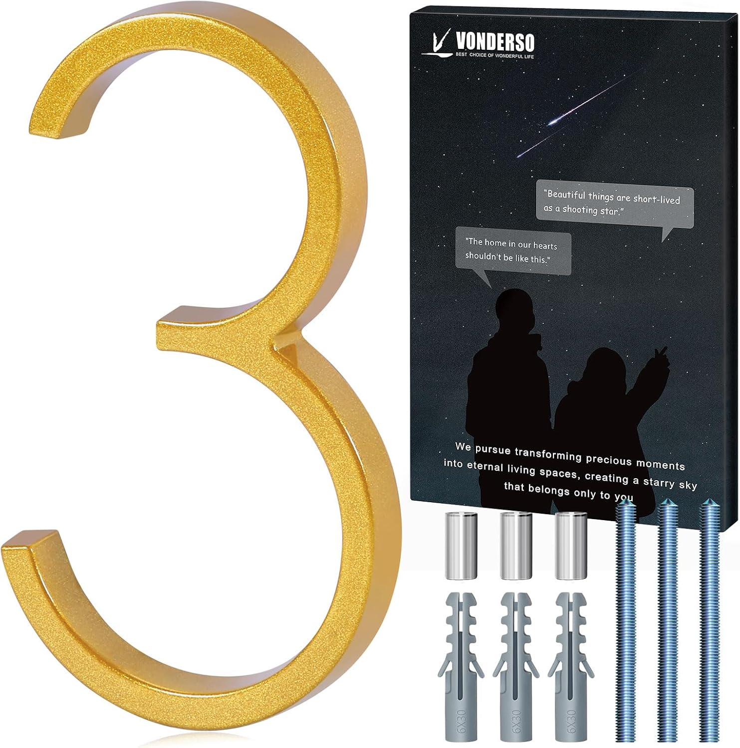 Amazon.com: VONDERSO 6 Inch Floating House Numbers for Outside,Modern ...