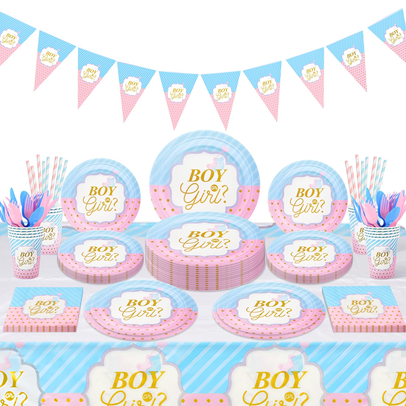 Amazon.com: Gender Reveal Party Tableware Set - 114 Pcs Boy or Girl ...