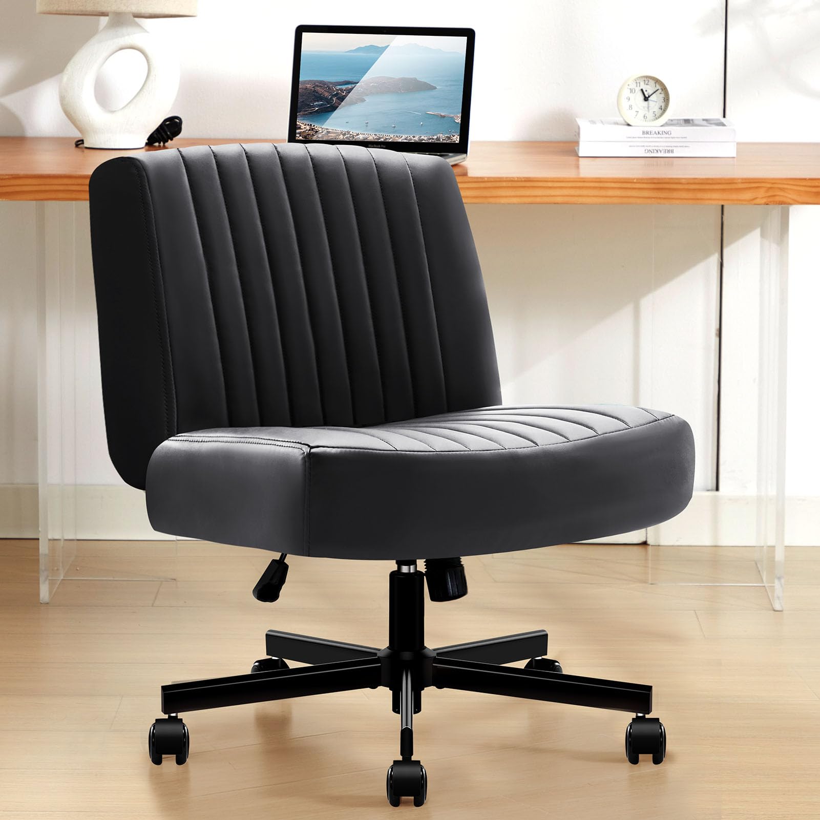 Amazon.com: TUKAKA Criss Cross Chair with Wheels,Thick Padded Leather ...