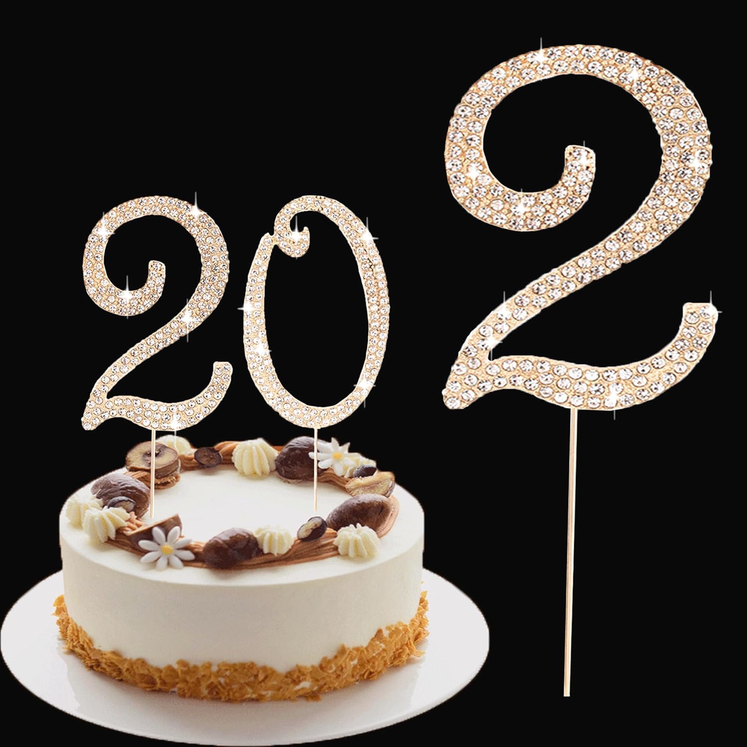 Amazon.com: Birthday Cake Topper Number, Bling Gold Rhinestone Large ...