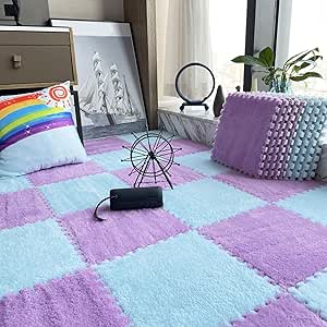 Amazon.com: HoKiis Fuzzy Plush Interlocking Carpet Squares,12x12 Inch ...
