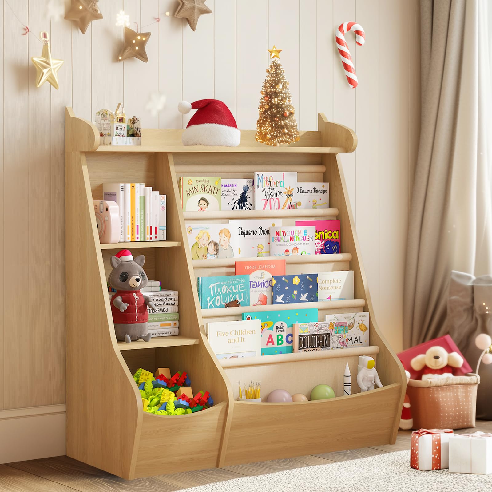 Amazon.com: Montessori Kids Bookshelf, 4 Sling Baby Bookcase, 4 Tier ...