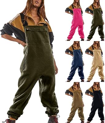 Amazon.com: eoeioa Fleece Overalls for Women Loose Fit Winter Fuzzy One ...