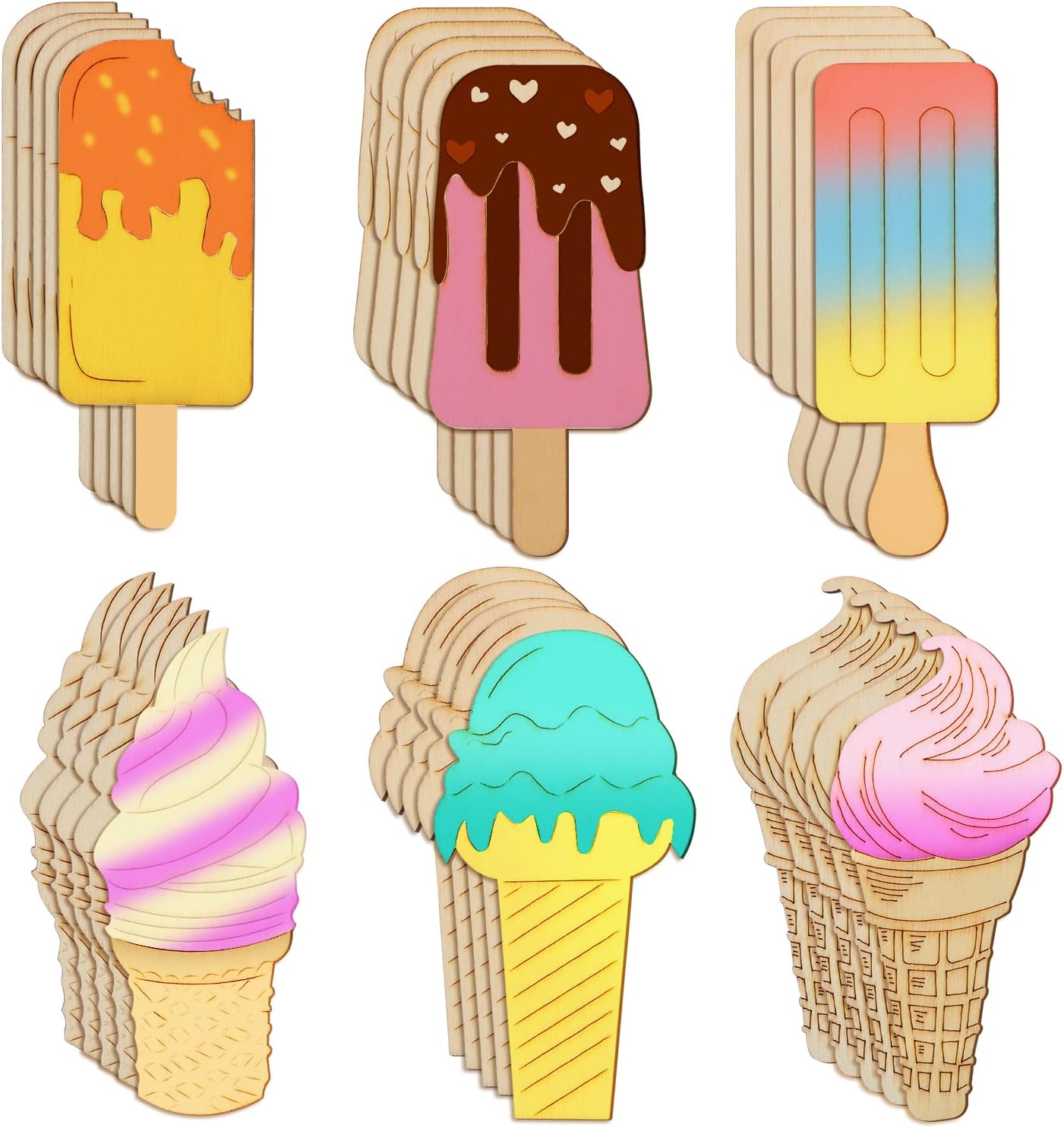 Amazon.com: Ice Cream Wood Cutouts for DIY Crafts (2.21 x 3.88 in, 24 ...