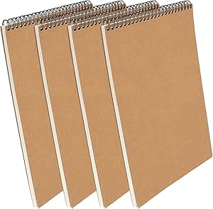 PINGEUI 4 PCS A4 Spiral Sketchbook, 160gsm Blank Kraft Spiral Bound Notebook, Kraft Cover Sketch ...