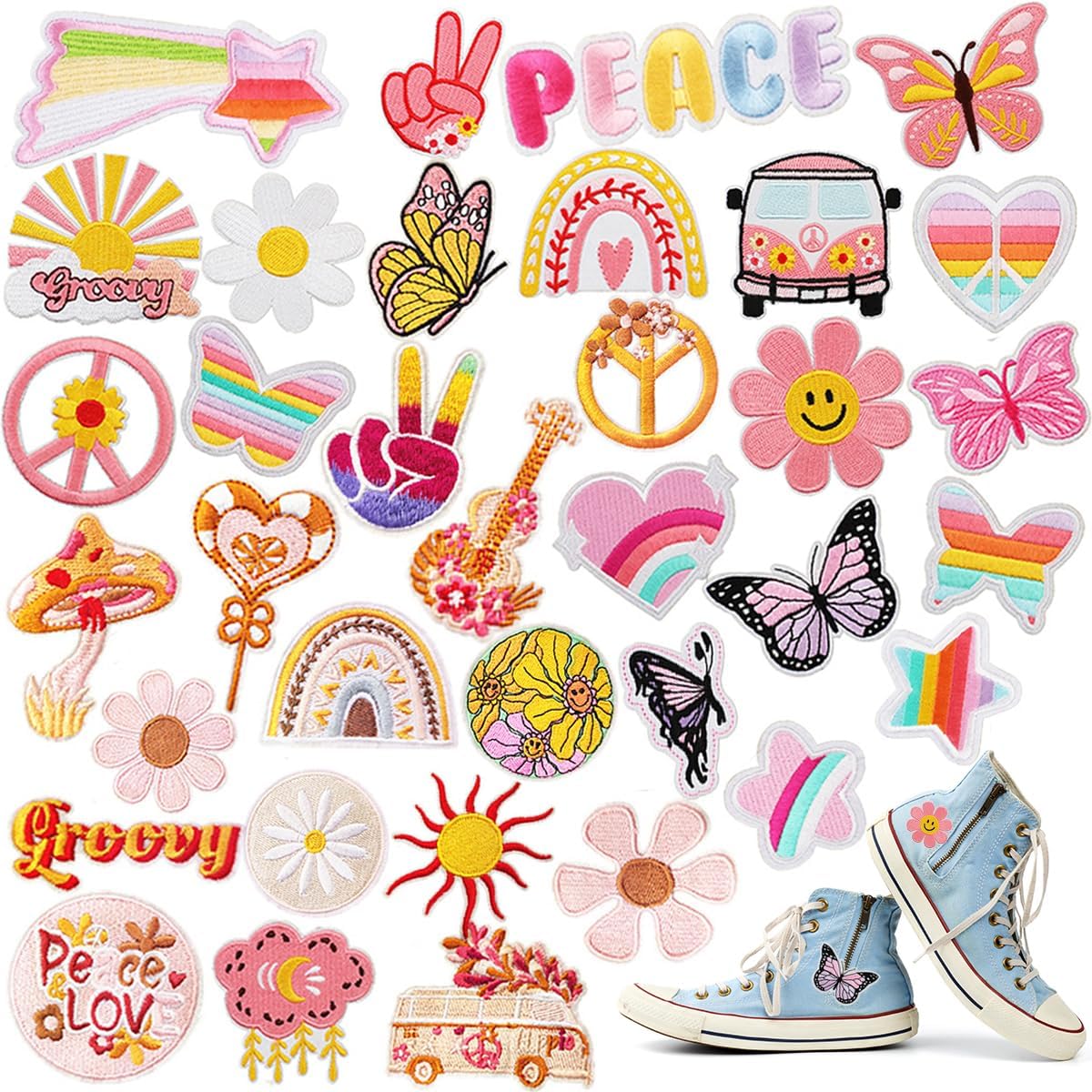 Amazon.com: 35PCS Hippie Retro Iron on Patches, FULANDL Vintage Groovy ...