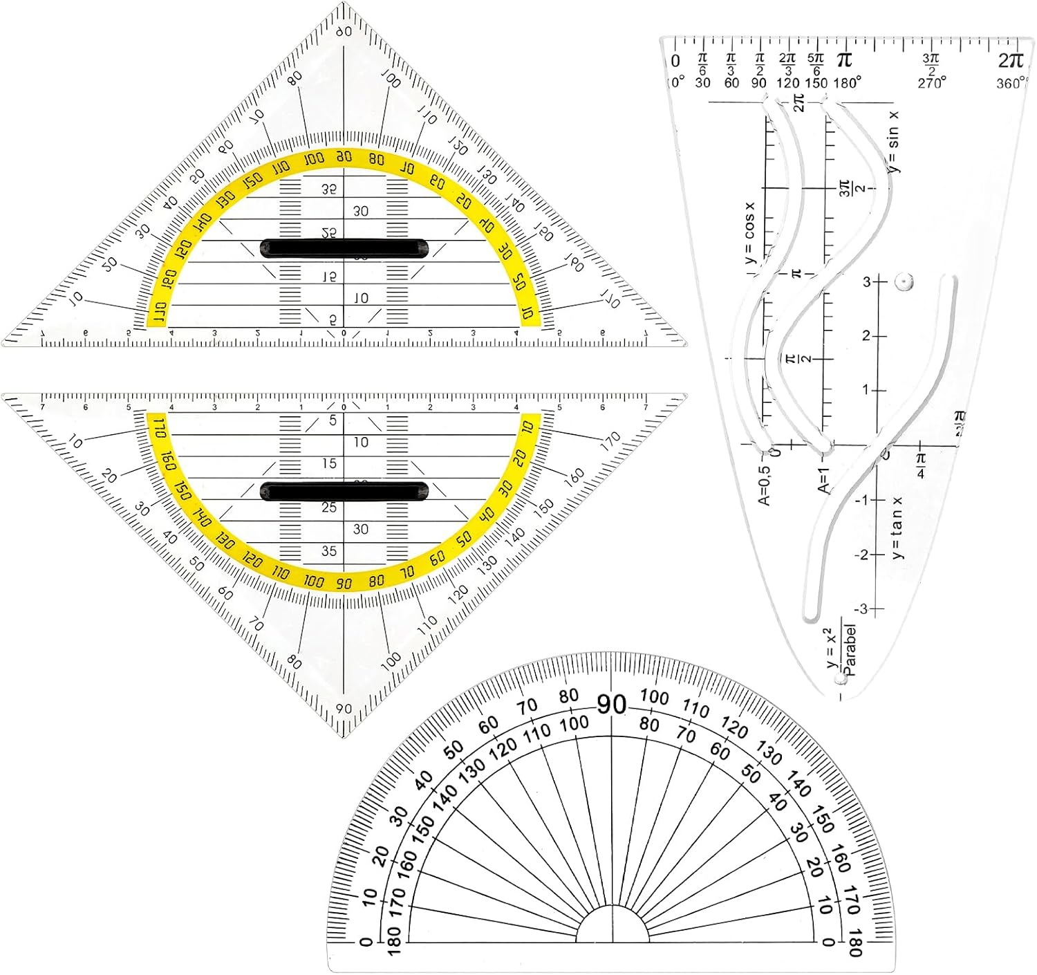4 Piece Geometry Triangle Set, Parabola Template Math, Geo Triangle ...