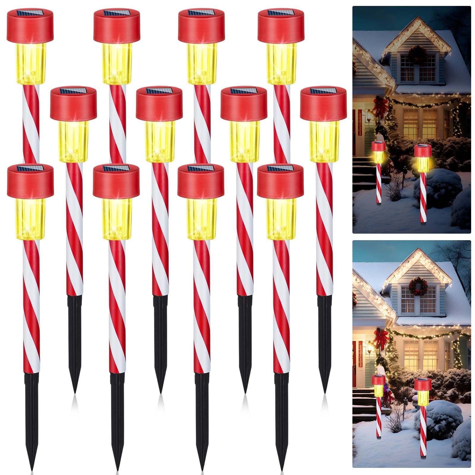 Honoson 12 Pcs Christmas Solar Pathway Lights Outdoor Christmas Candy ...