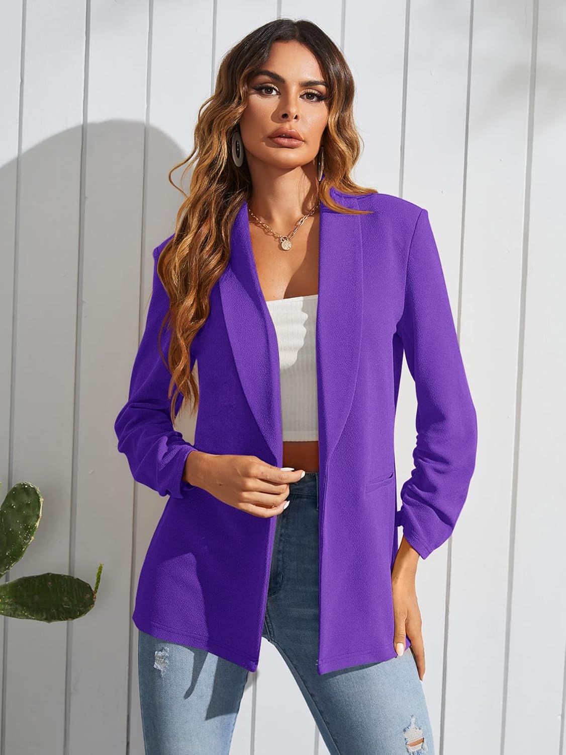 Amazon.com: NOBRIM Jackets for Women - Shawl Collar Solid Blazer (Color ...