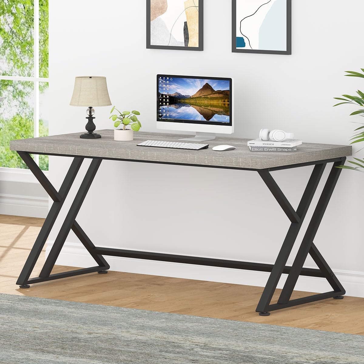 Amazon.com: LVB Large Home Office Desk, Long Industrial Computer Desk ...