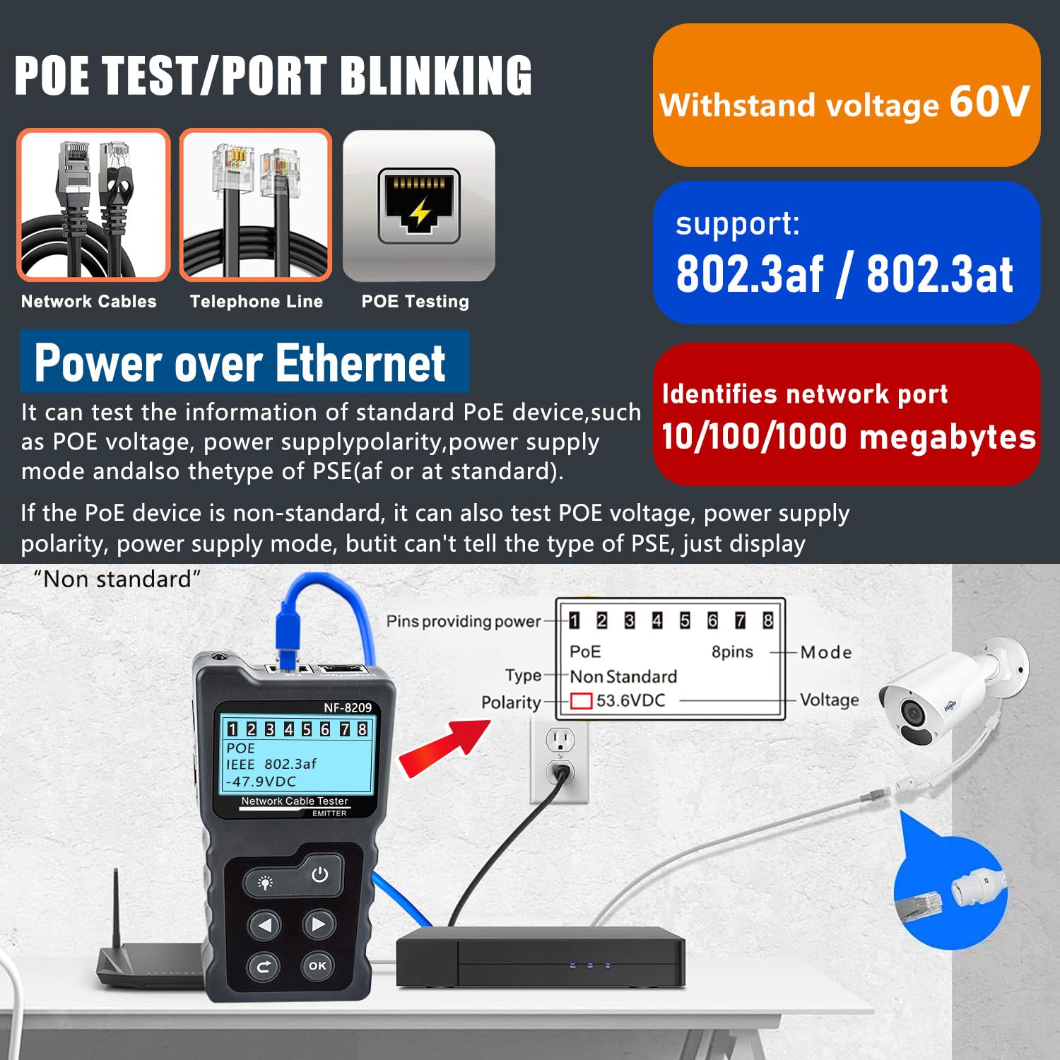 NF-8209 Network Cable Tester ethernet Tester with PoE NCV Multi ...