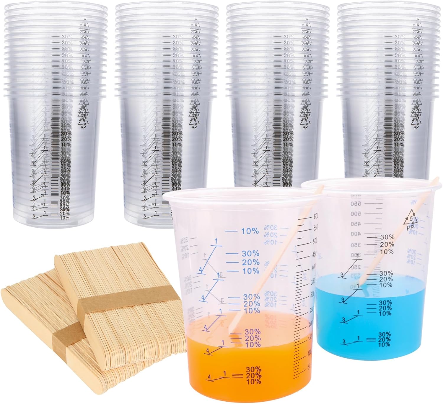 Amazon.com: Oungy 100PCS Plastic Mixing Cups for Epoxy Resin 600ml ...