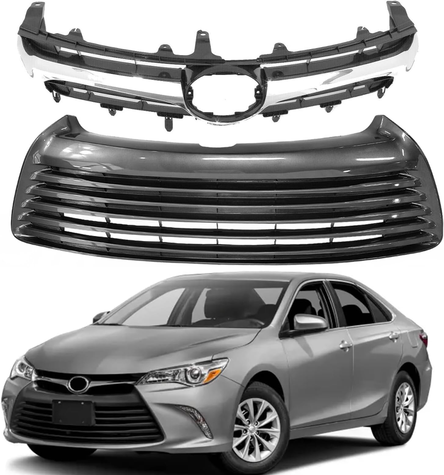 Amazon.com: Upper+Lower Bumper Grille Chrome Trim Grill Compatible with ...