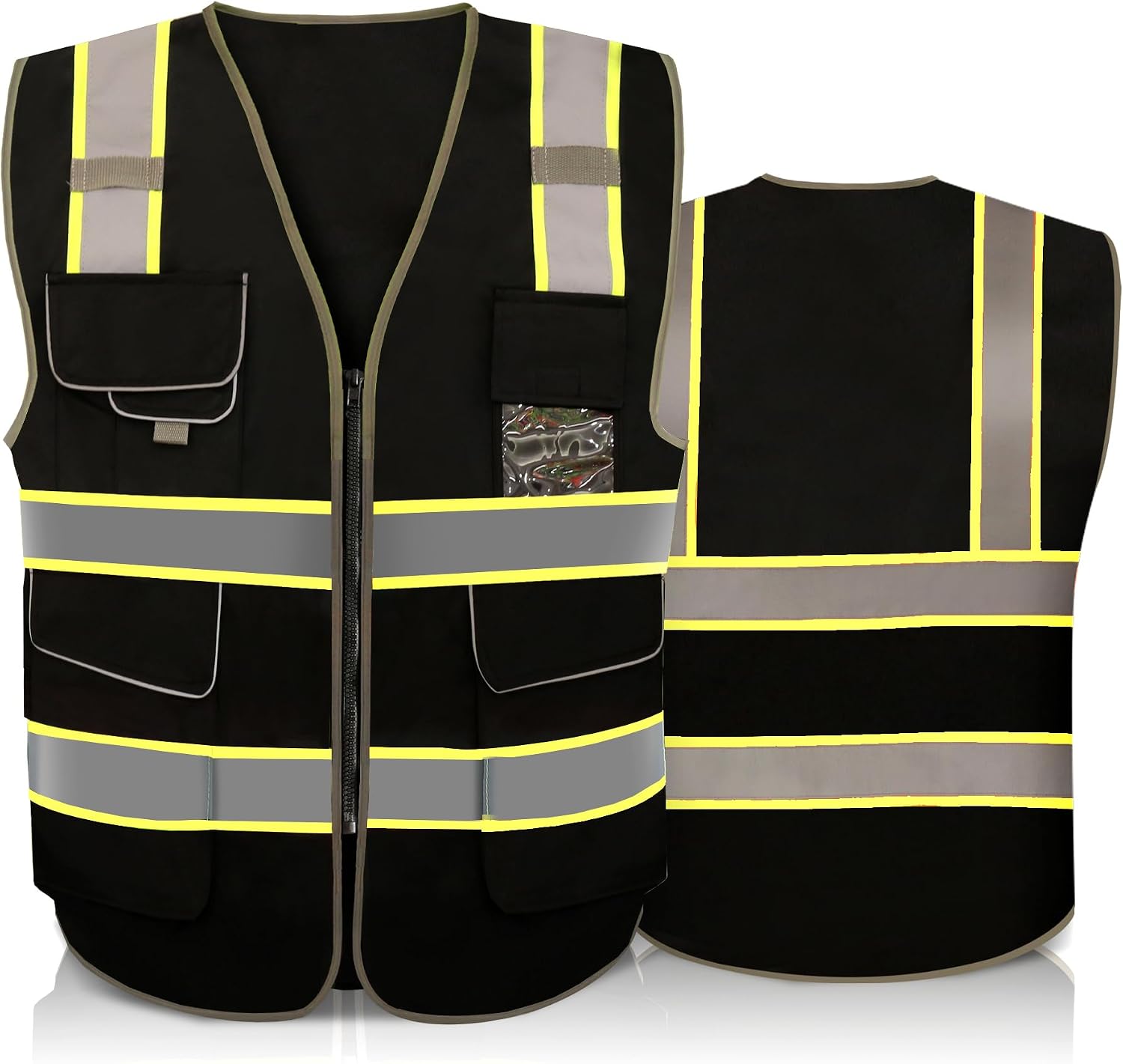 YAFOWUK High Visibility Safety Vest with 7 Pockets Front, Class 2 ...