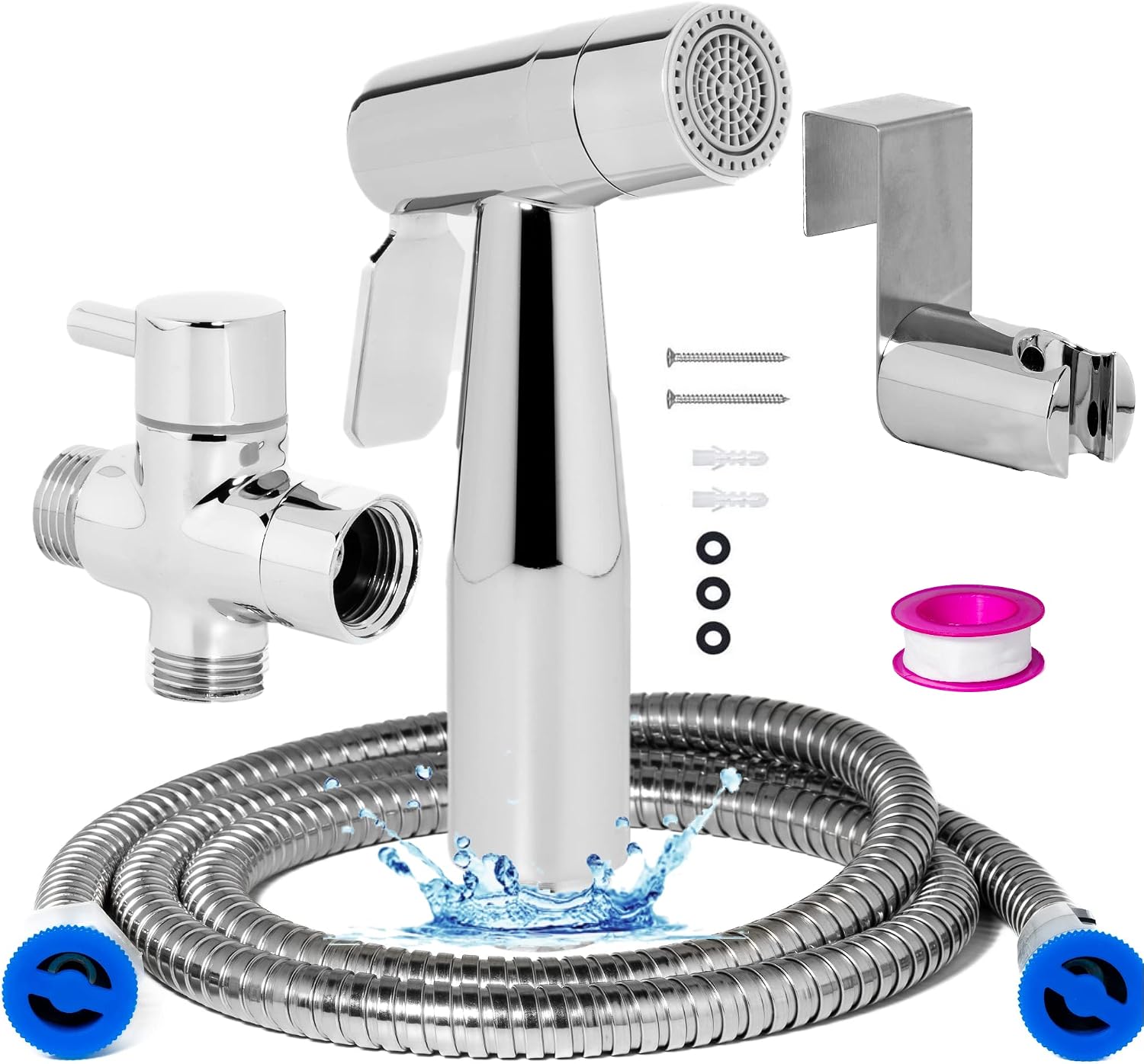 Bidet Sprayer - Chrome Toilet Bidet with 1.5m Hose, 2 Spray Modes, Leak ...