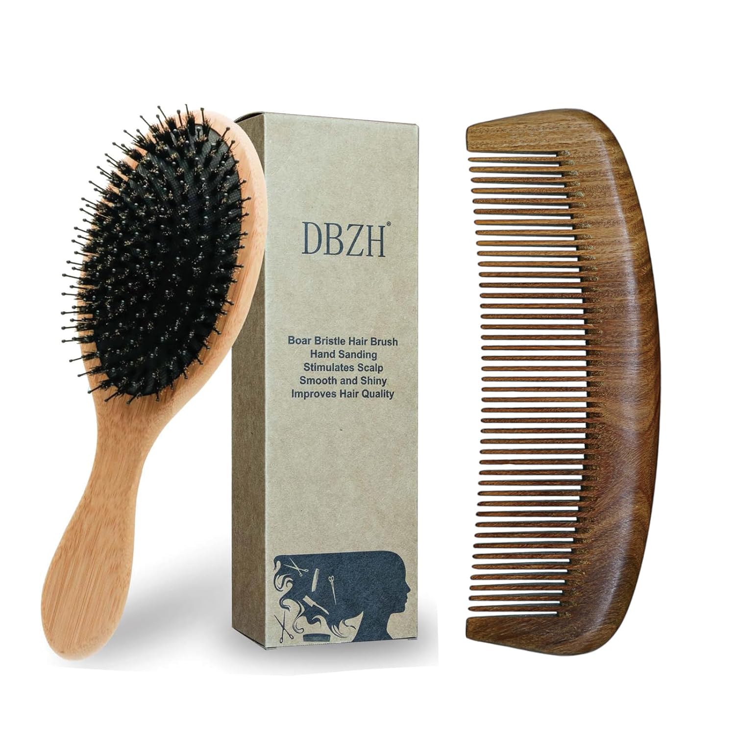 Amazon.com : Natural Sandalwood Hair Comb and Boar Bristle Hair Brushes ...