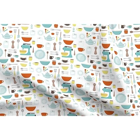 Amazon.com: Spoonflower Fabric - Kitchen Cream Mid Century Modern ...