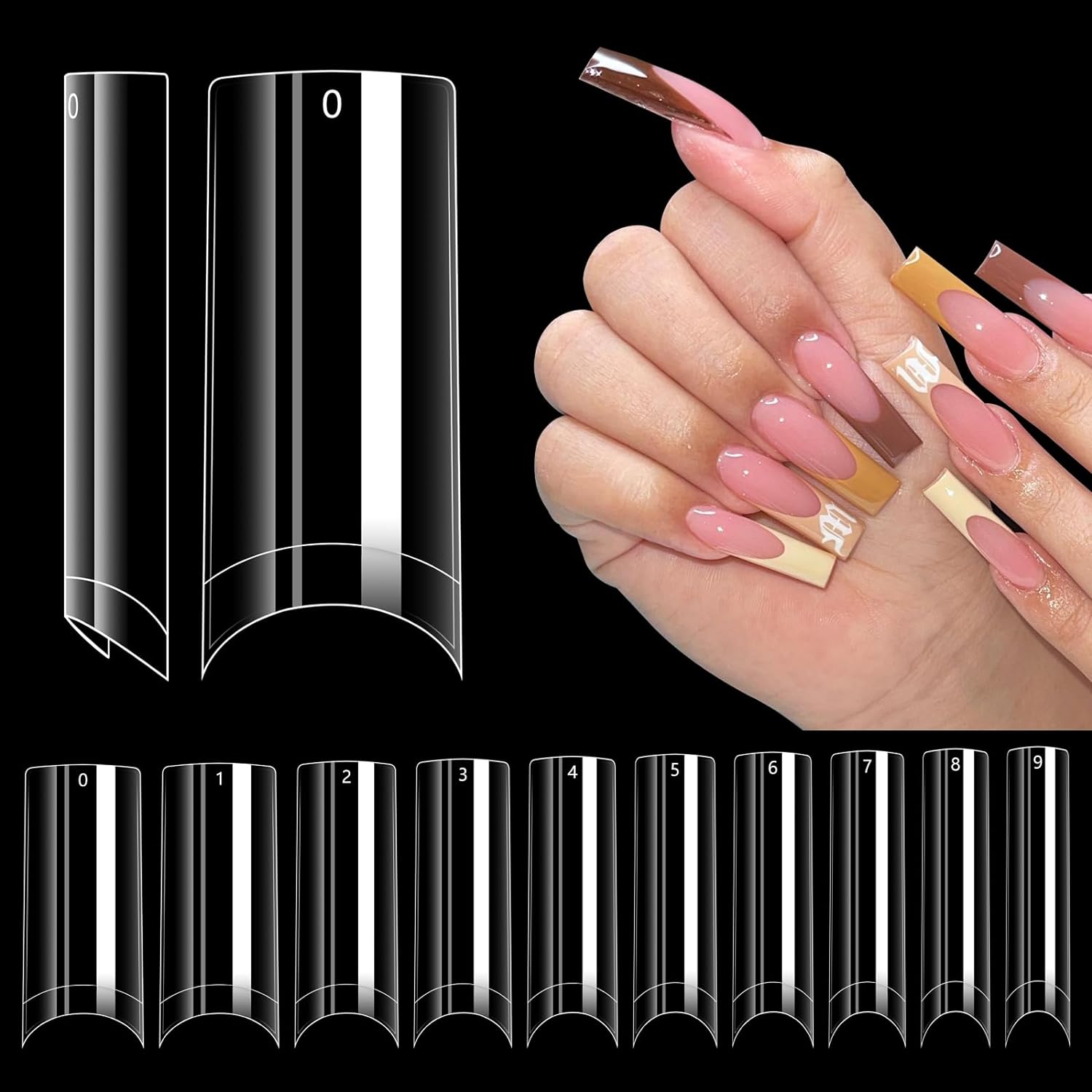 Amazon.com: LIONVISON 500PCS No C Curve Nail Tips, Long Square 10 Sizes ...
