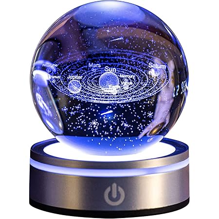 3D Crystal Ball with Solar System Model and Led Lamp Base, Solar System ...