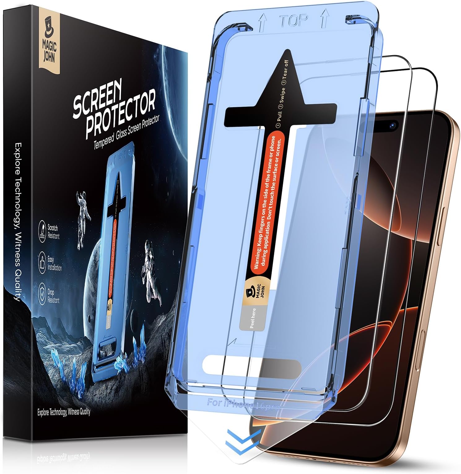 MAGIC JOHN 2 Pack for iPhone 16 Pro 6.3 inch Tempered Glass Screen ...