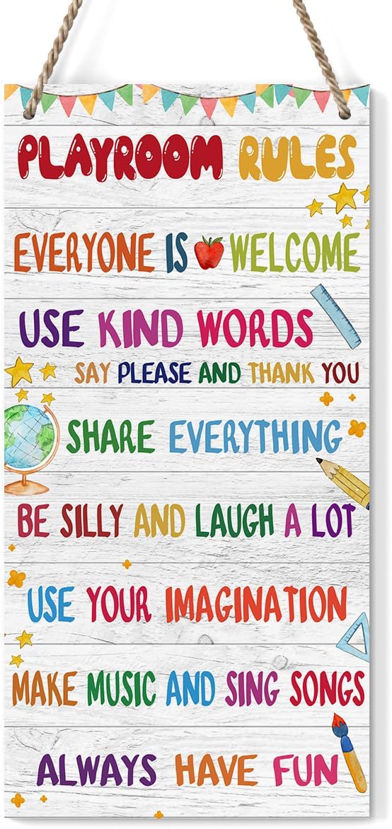 Amazon.com: Playroom Rules Wood Wall Decor, Educational Quote Wall Art ...
