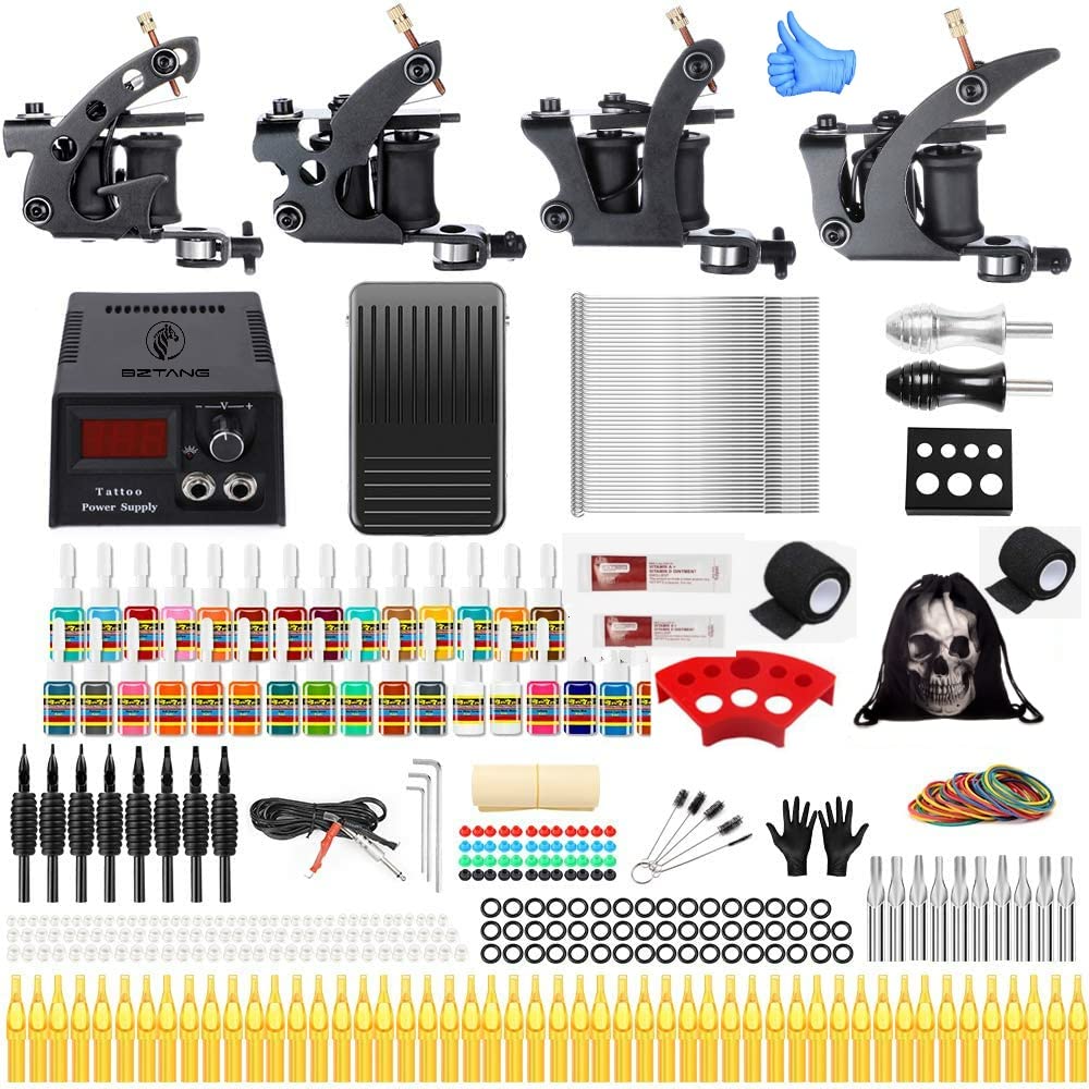 Amazon.com: BZTANG Tattoo Complete Tattoo Kit 4 Pro Machine Guns 40 ...