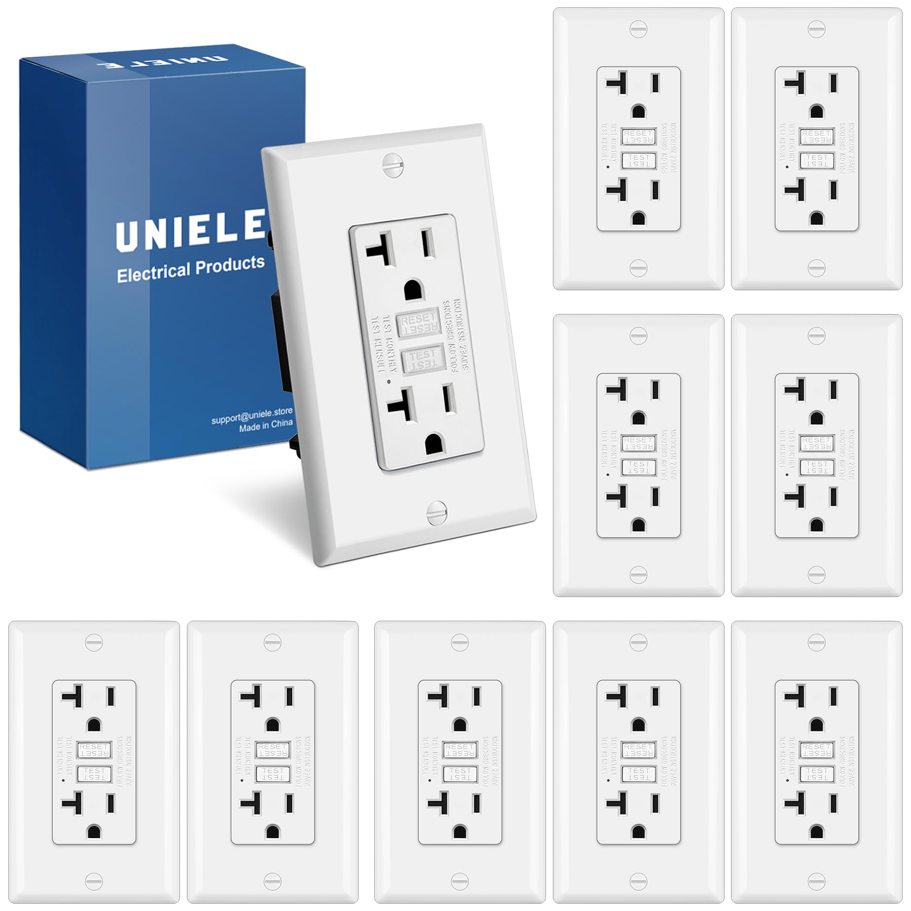Snapklik.com : (10 Pack) UNIELE 20 Amp Slim Non-Tamper Resistant GFCI ...