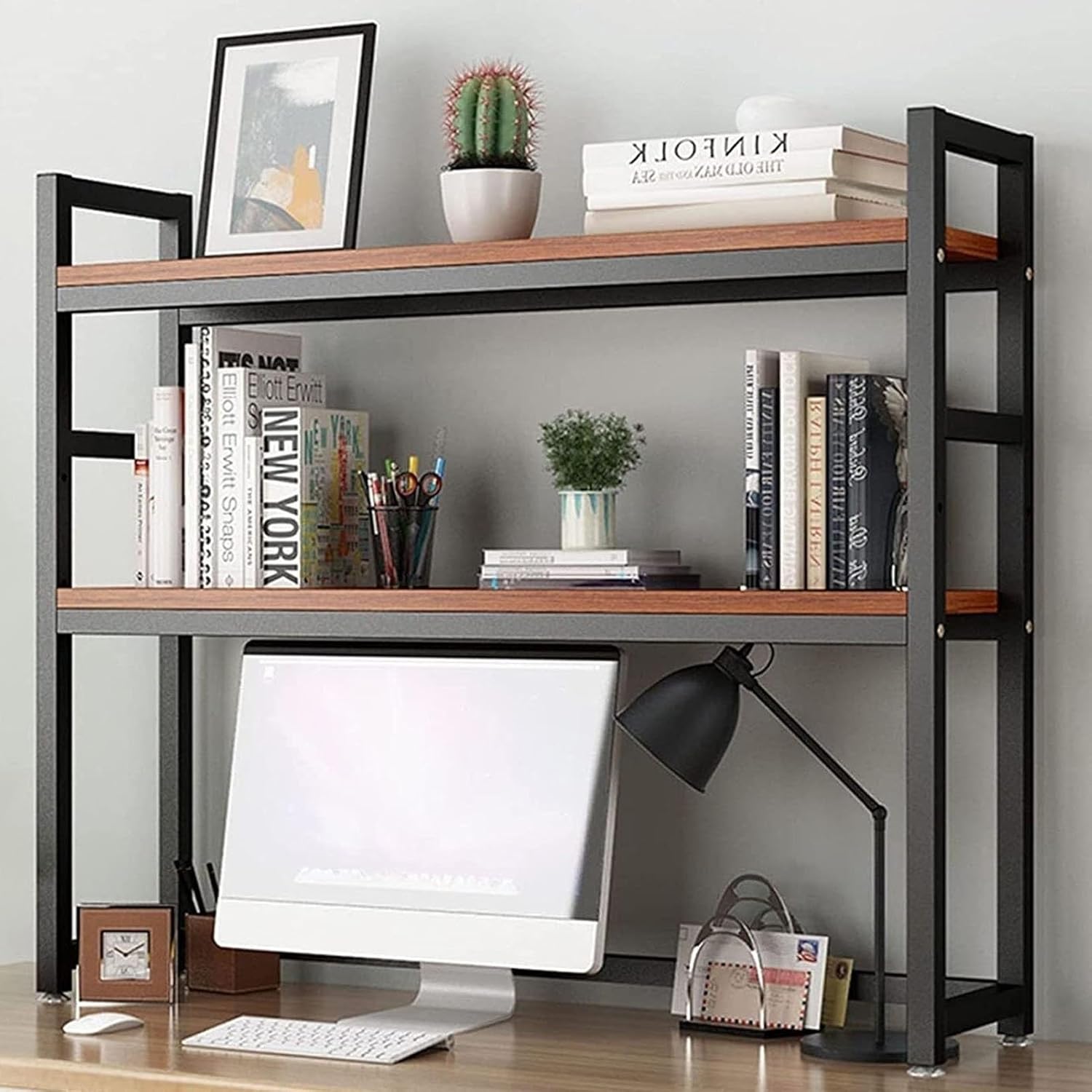 Desktop Bookshelf Desktop Bookcase for Computer Desk - Adjustable Metal ...