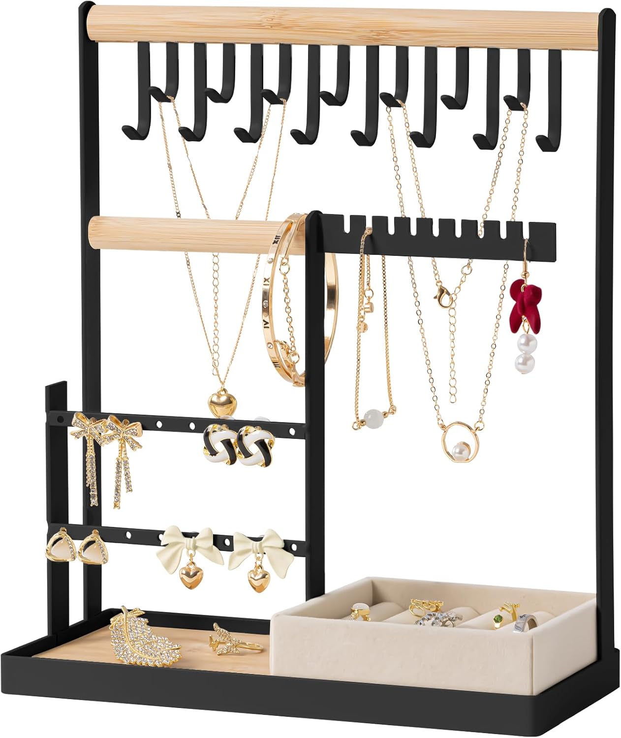 Amazon.com: Jewelry Organizer Stand with Velvet Ring Holder, 4 Tier ...