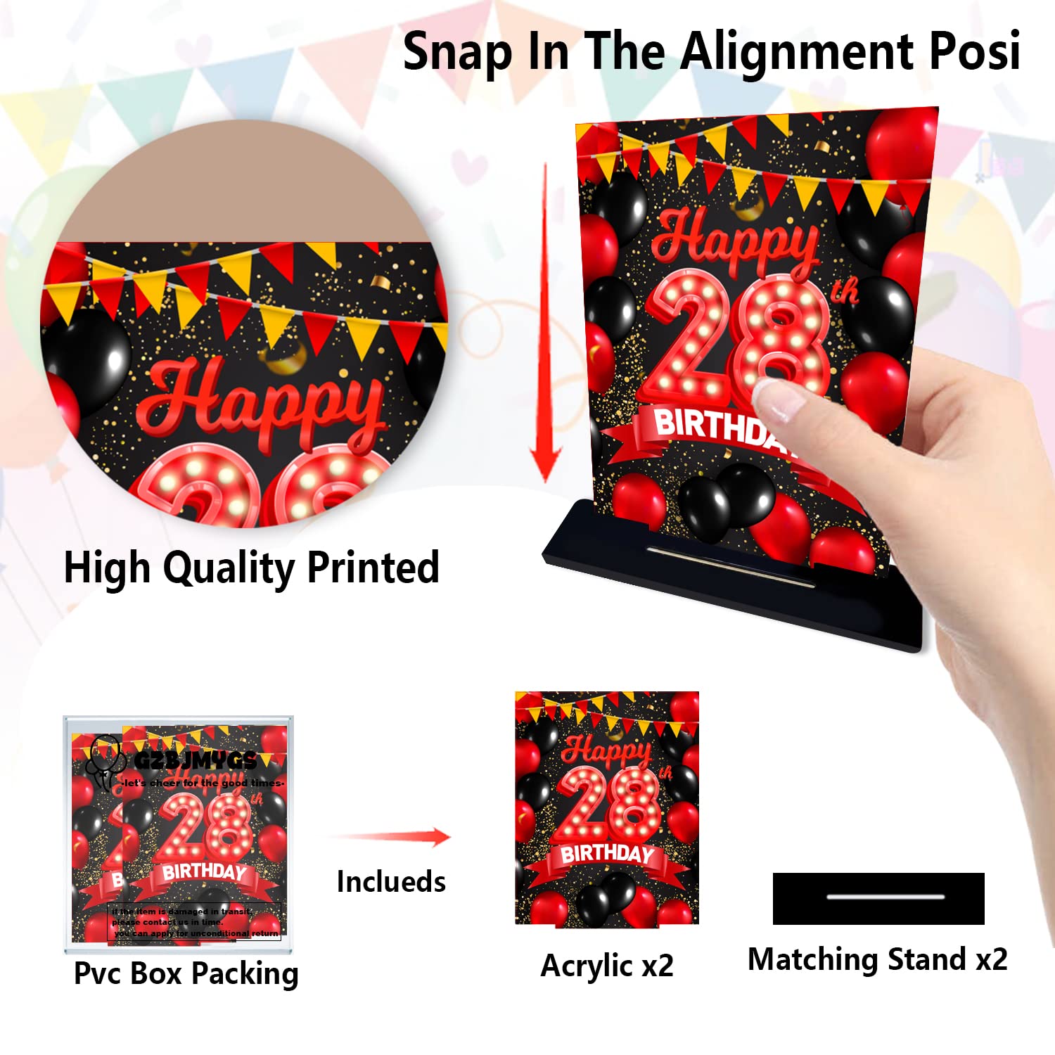 Snapklik.com : Happy 28th Birthday Black & Red Balloon Acrylic Table ...