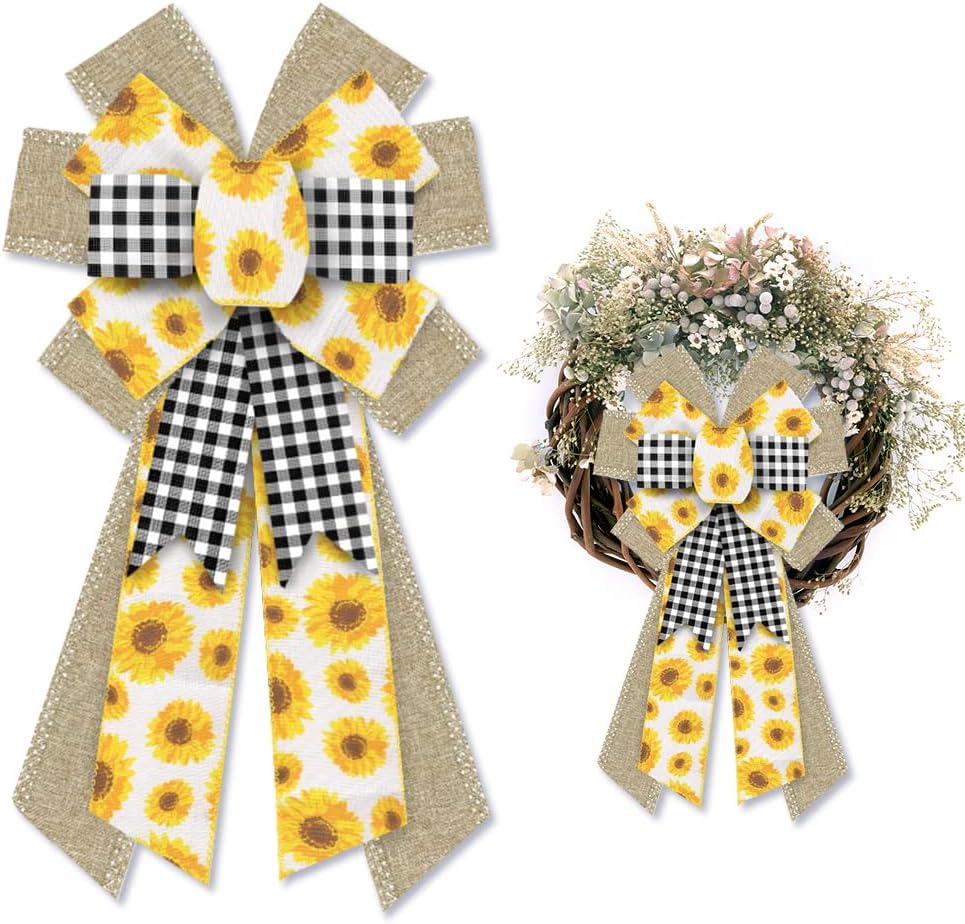Amazon.com: Large Yellow Sunflower Bows for Wreath, Spring Yellow White ...