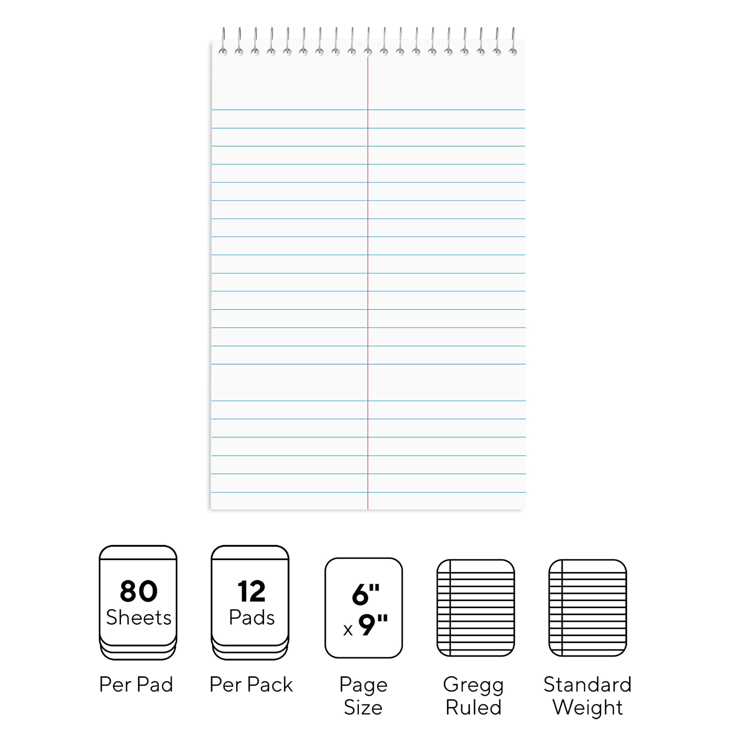 Staples Steno Pads, 6-inch x 9-inch, Gregg Ruled, White, 80 Sheets/Pad ...