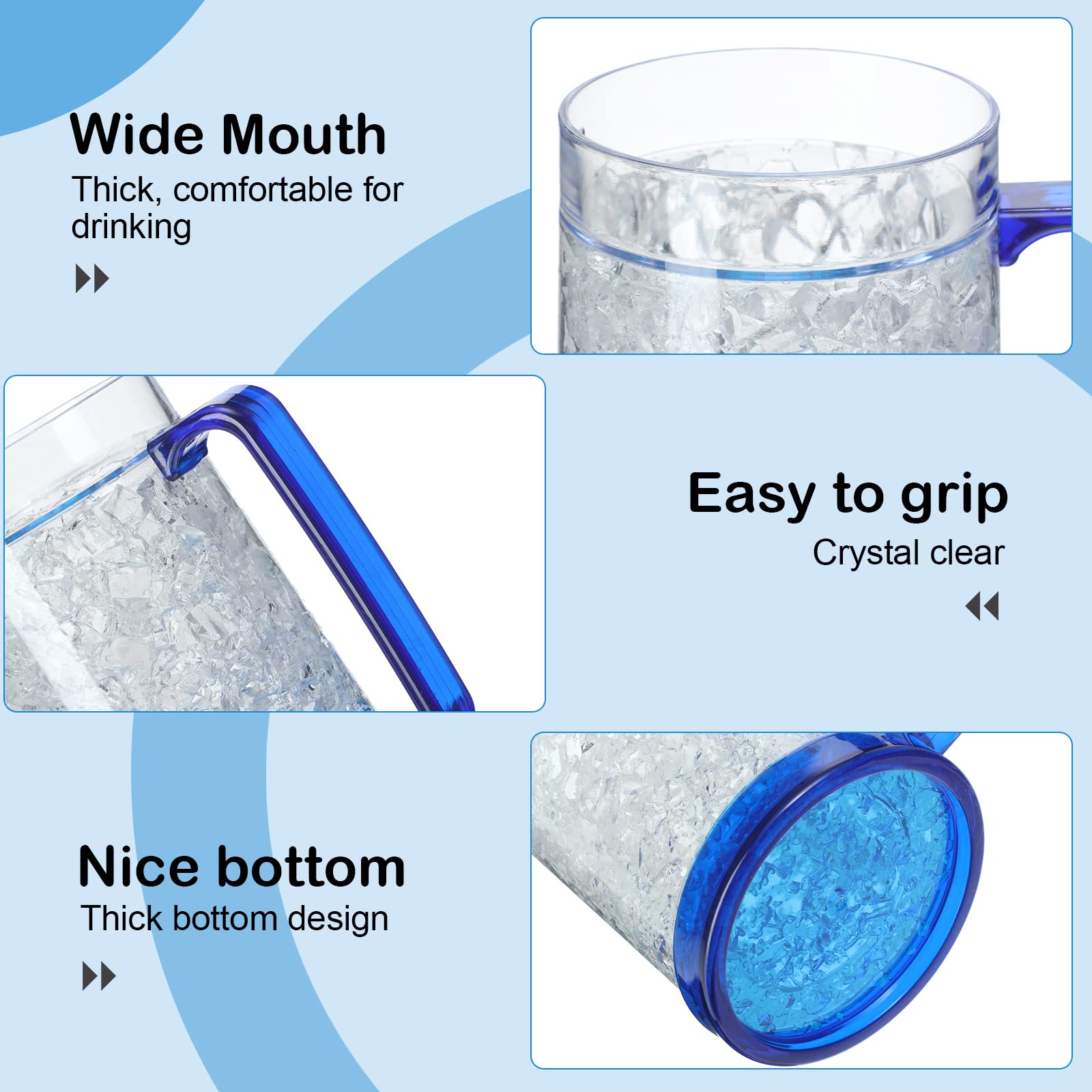 Freezer Beer Mugs with Gel, 16oz Double Wall Insulated Mug, Plastic ...