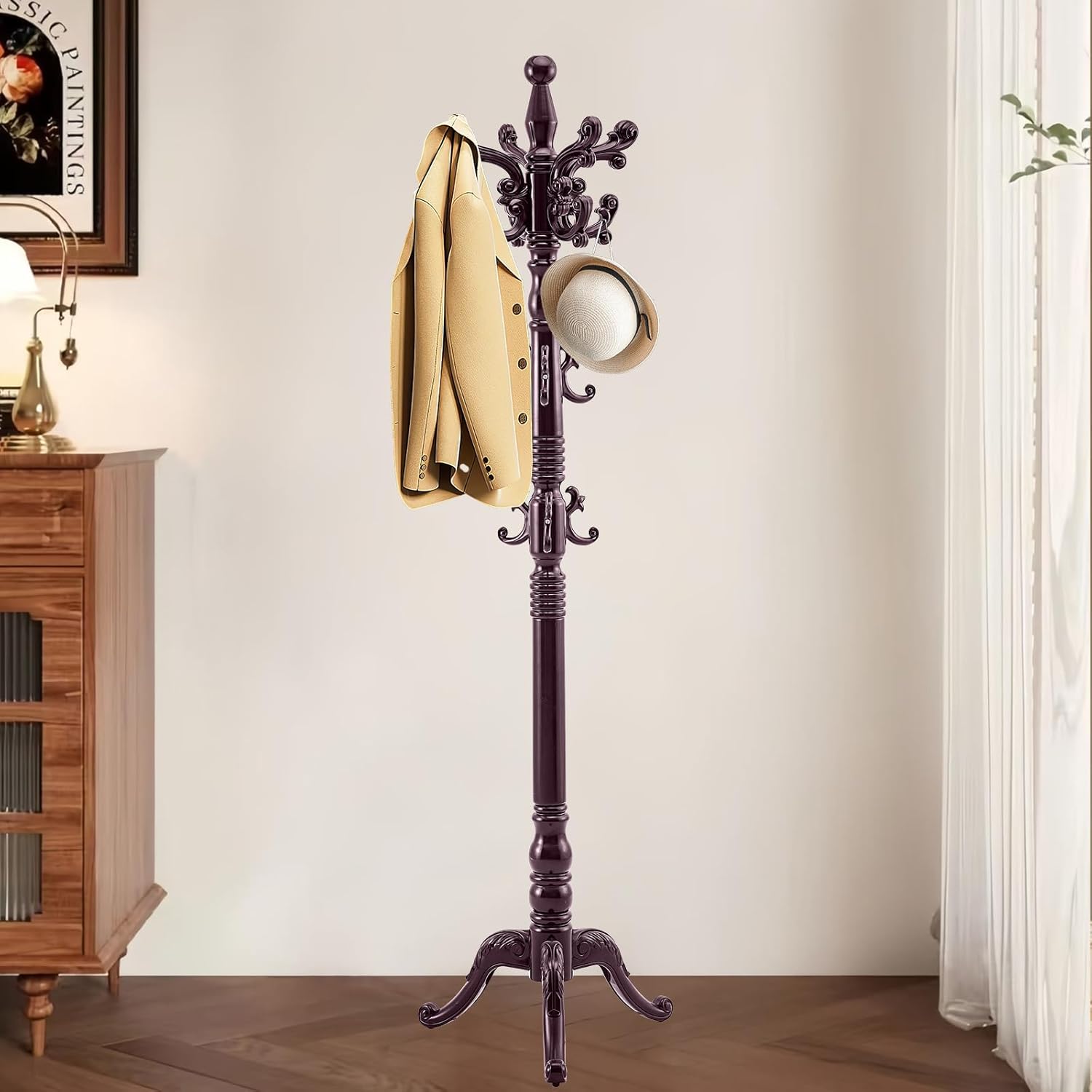 Amazon.com: OIRUMIE Wooden Coat Rack Stand, Vintage Solid Wood Coat ...