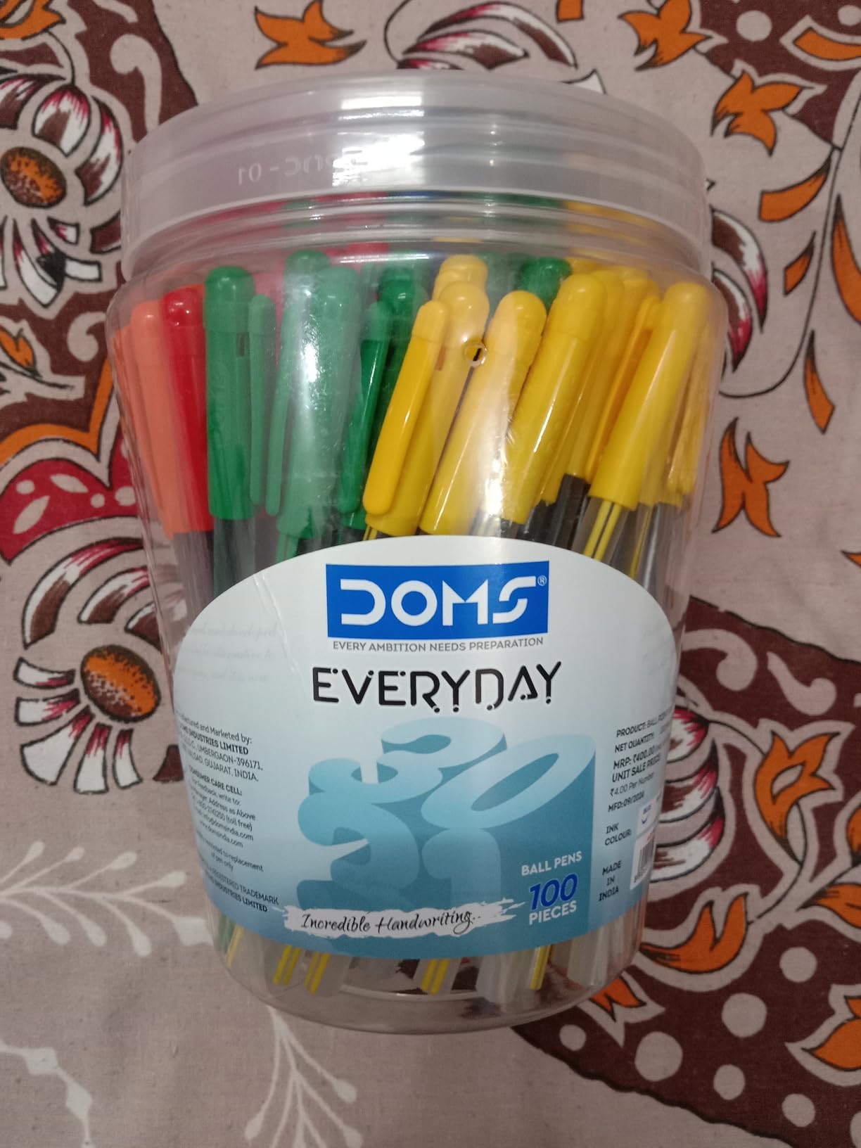 Doms Everyday GL Ball Point Pen Jar Pack | Tip Size 0.6 MM | Light ...