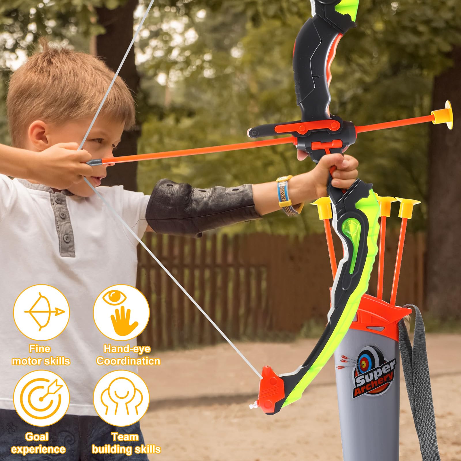 Wettarn 2 Pack Kids Bow and Arrow Set for Kids LED Light up Archery Toy ...