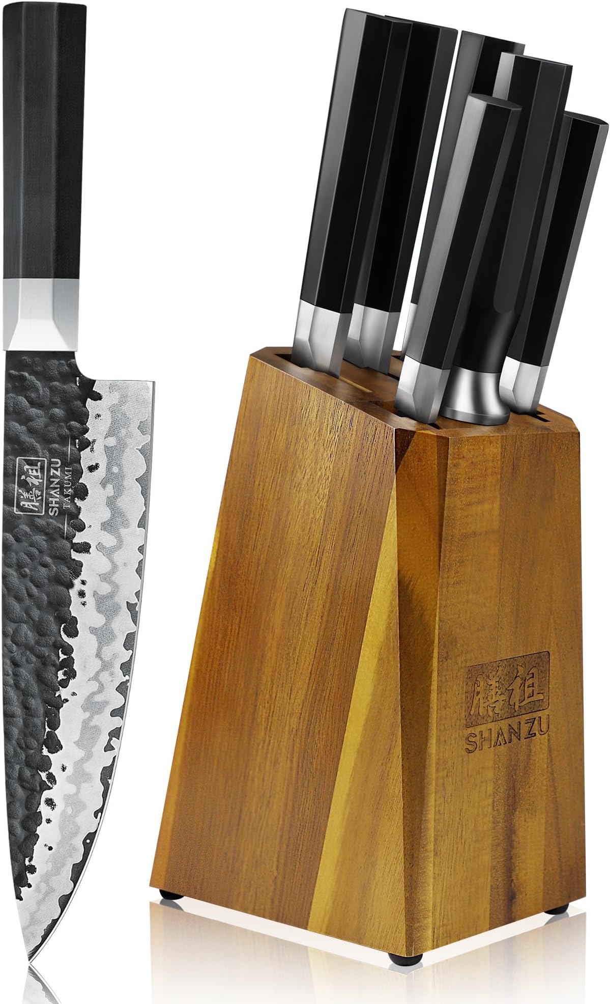 SHAN ZU Messerset 7 teilig, Japanisches Küchenmesser Set mit Block, 7 ...