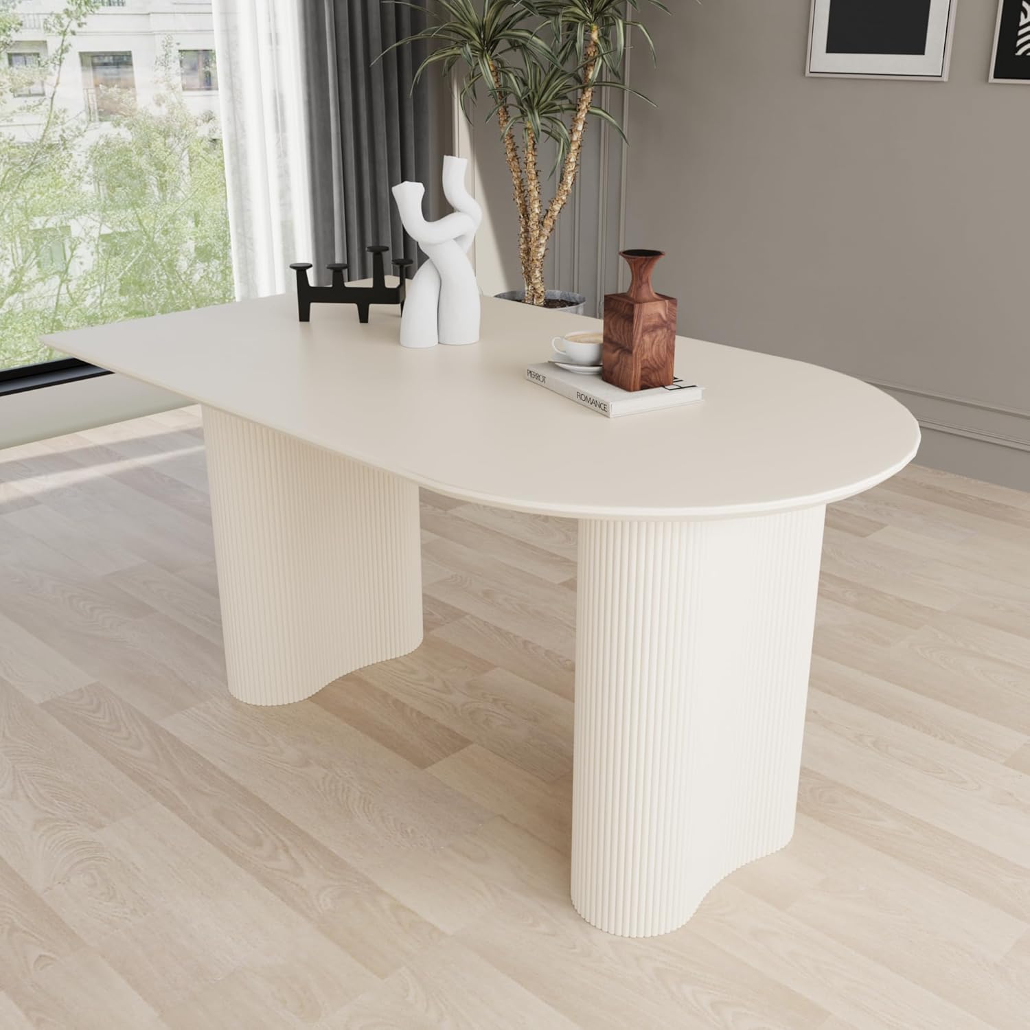 Amazon.com - Minheola 63" Cream White Dining Table for 4 6 Modern ...