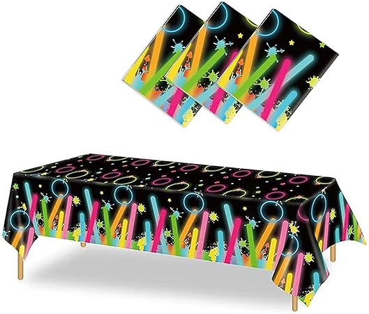 AHOAO 3 Pcs Neon Party Tablecloths Decorations, Glow Neon Theme Plastic ...