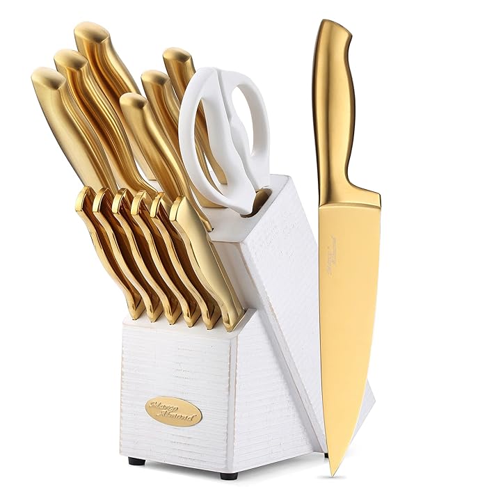 Buy Marco Almond® MA21 Luxury Golden Knife Sets, Titanium Coated 14 ...